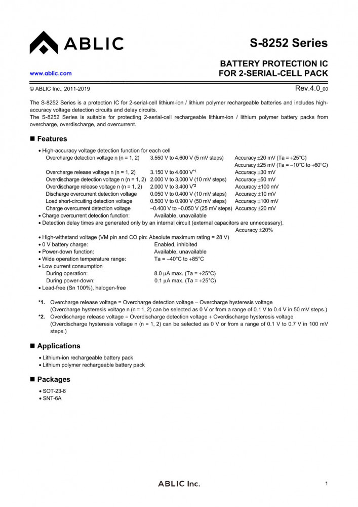 S-8252 Series document page 1