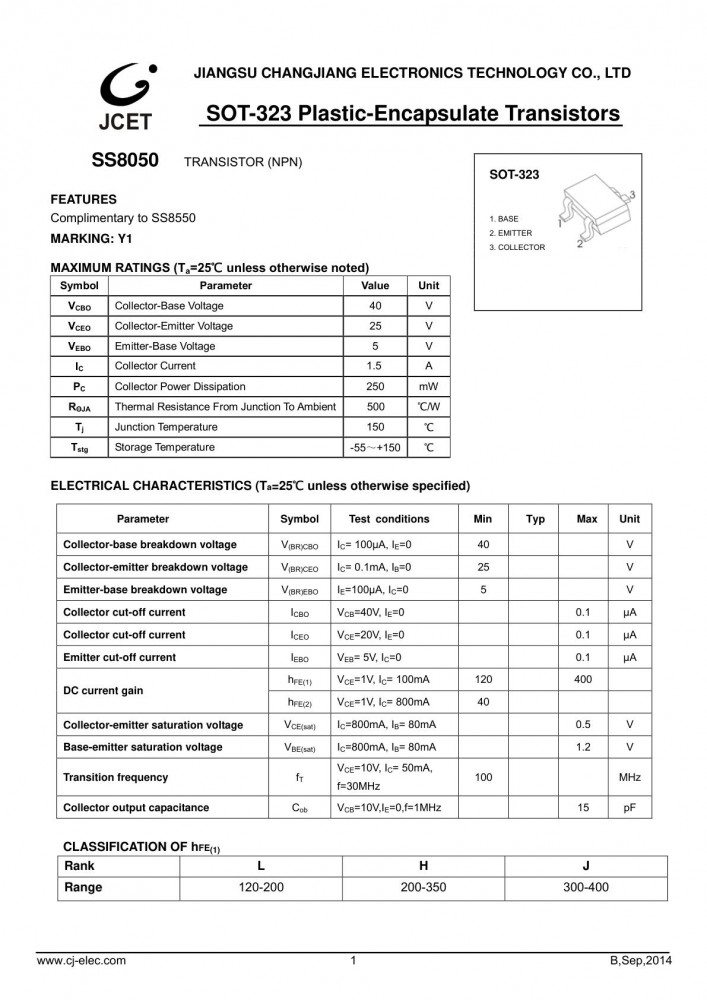 SS8050 datasheet page 1