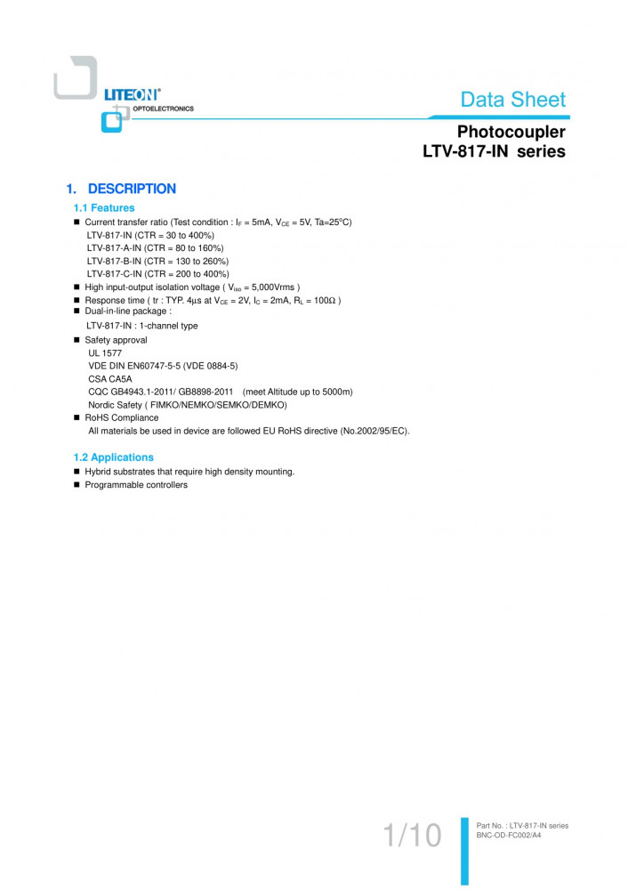 LTV-817-C-IN datasheet page 1