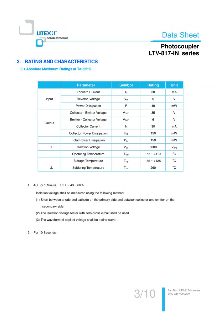 LTV-817-C-IN datasheet page 3