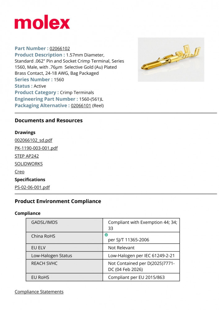 MOLEX 02066102 technical document preview, page 1