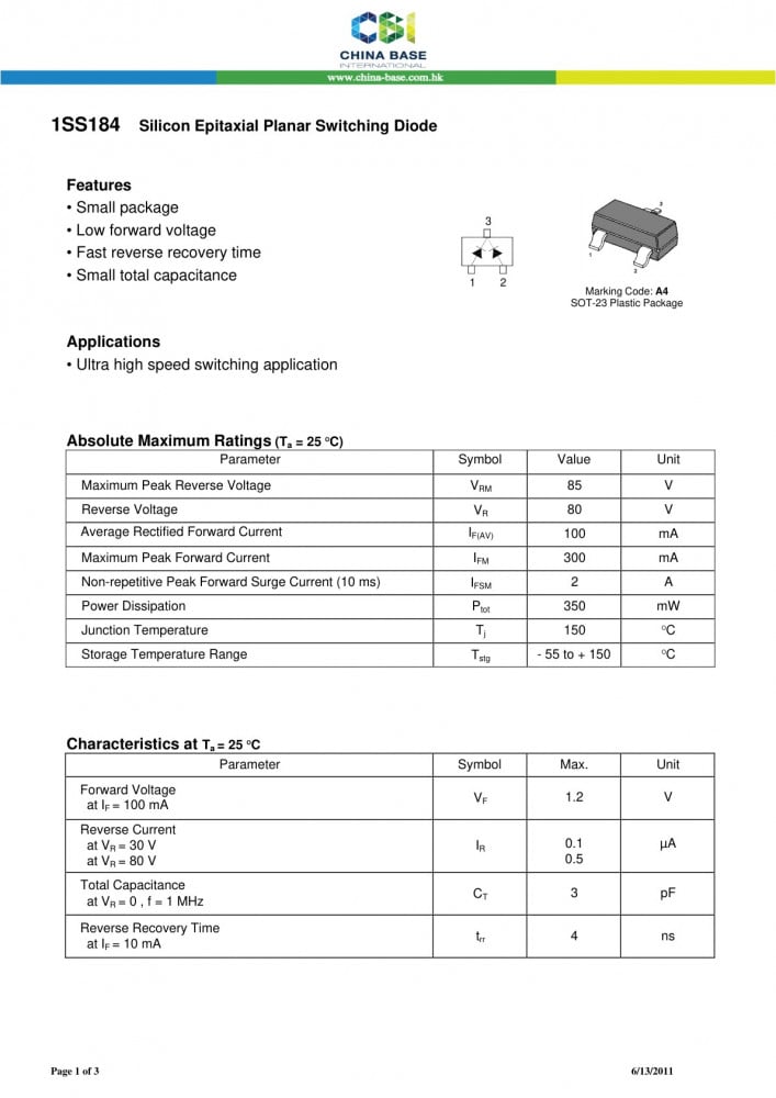 CBI 1SS184 datasheet page 1