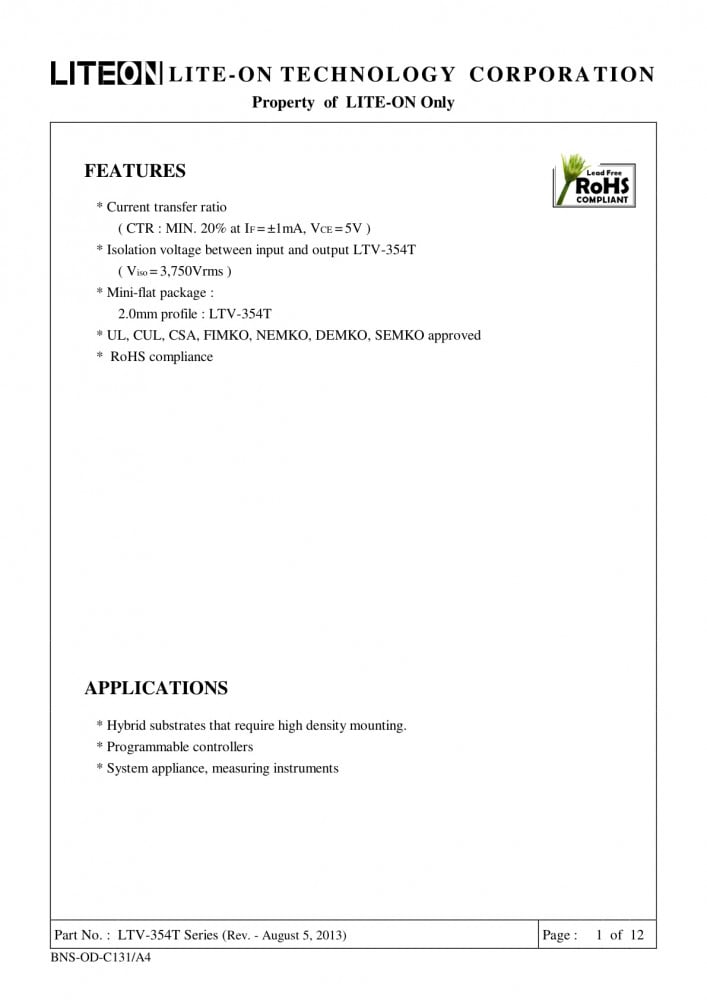 LTV-354T-B datasheet page 1