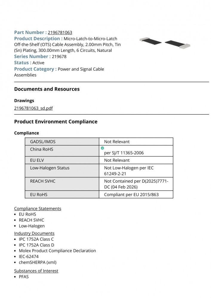 MOLEX 2196781063 product drawing page 1