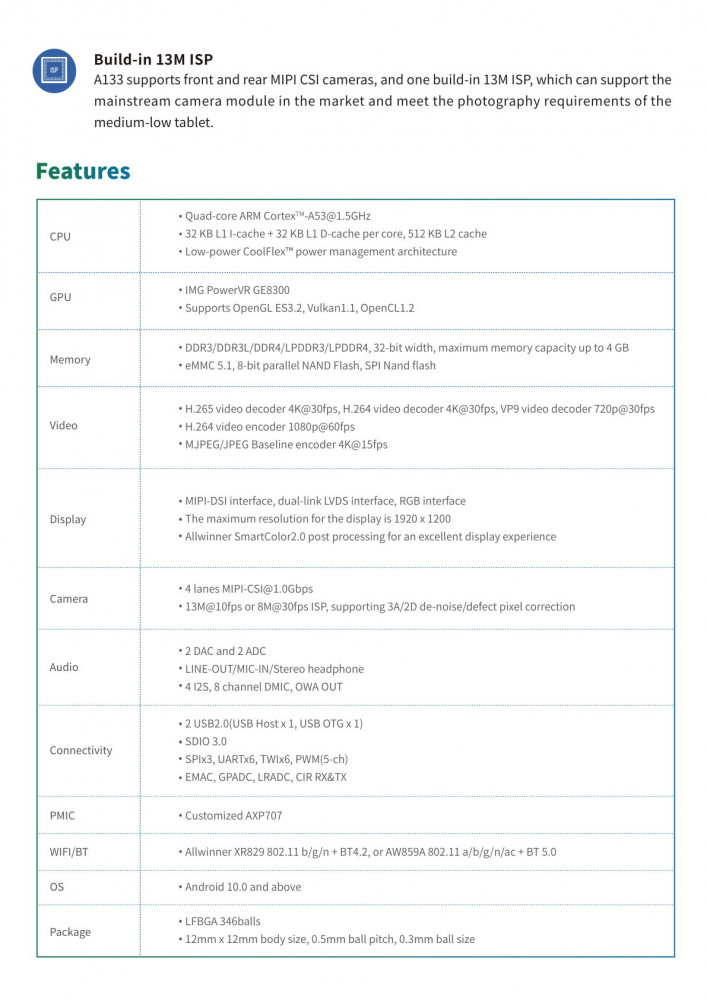 Allwinner A133 technical document page 2