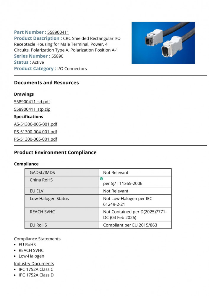 MOLEX 558900411 technical document page 1