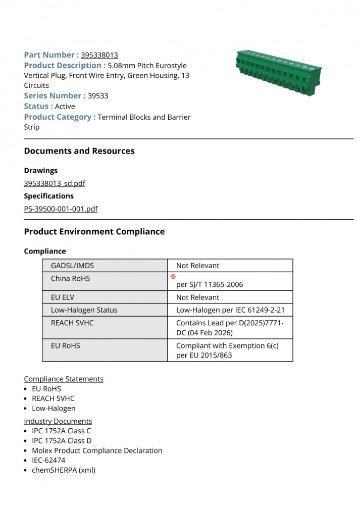 ESE Eurostyle terminal blocks specification, page 1