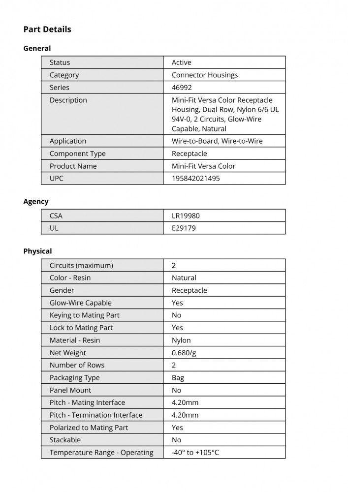 Technical document image 2 for MOLEX 469920250
