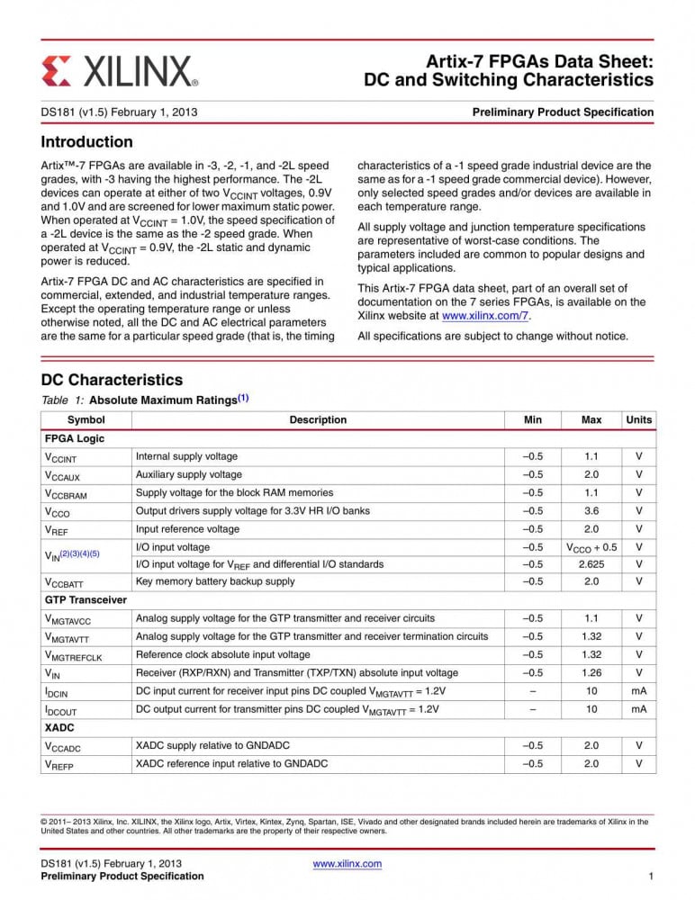 XC7A200T technical document page 1
