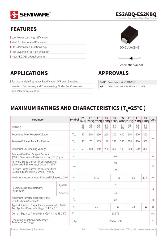 SEMIWARE ES2CBQ datasheet page 1