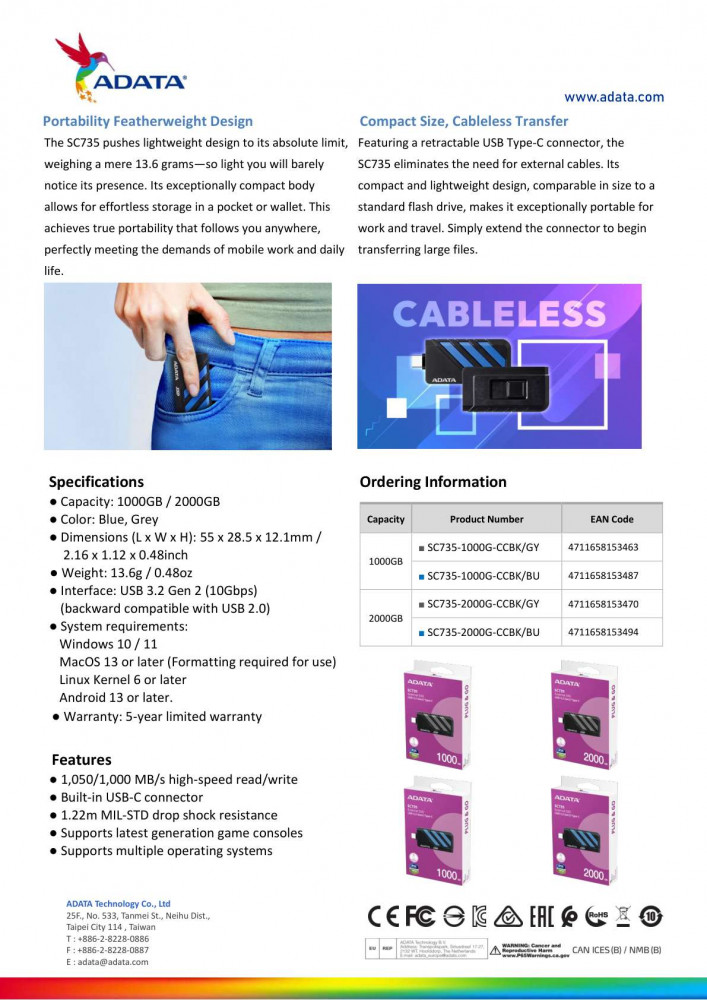 SC735 product documentation page 2