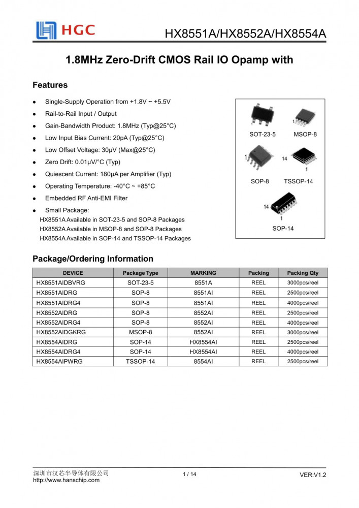HXV8551A series datasheet page 1