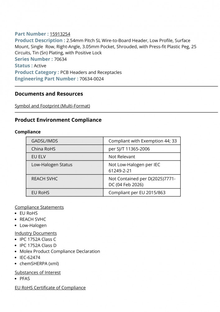 MOLEX SL product specification page 1