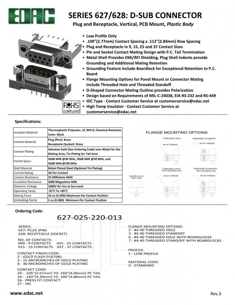 EDAC 627/628 D-sub datasheet page 1