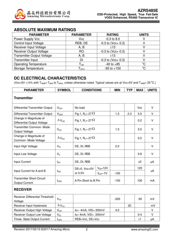 AZRS485E technical document page 2