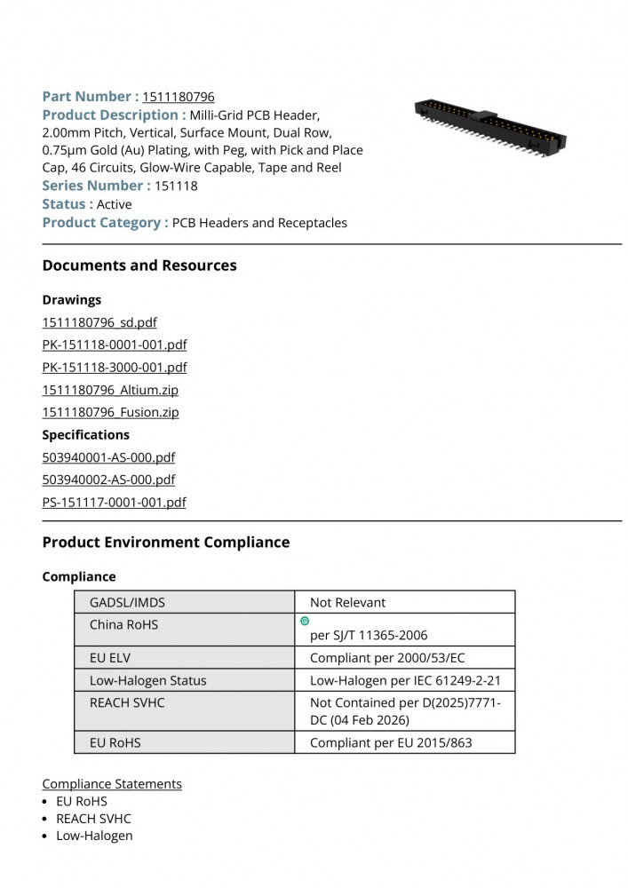 Molex Milli-Grid product specification page 1