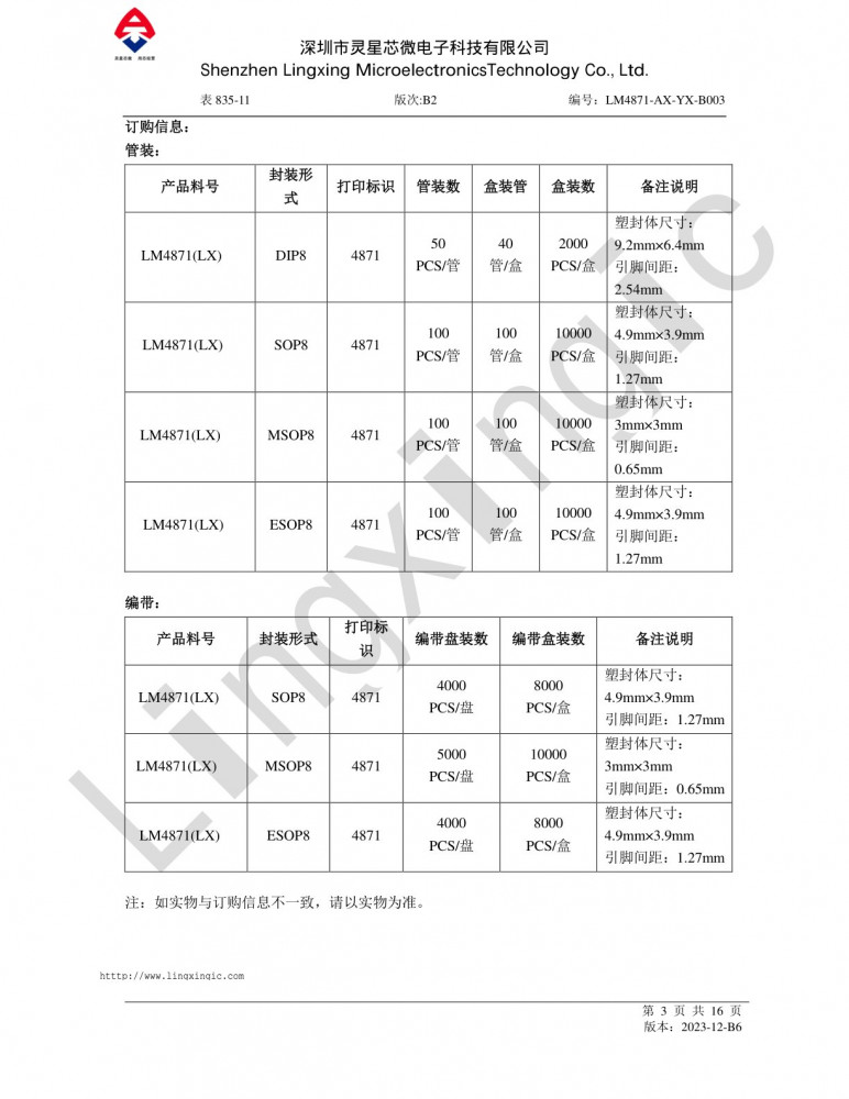 LM4871(LX) datasheet page 3