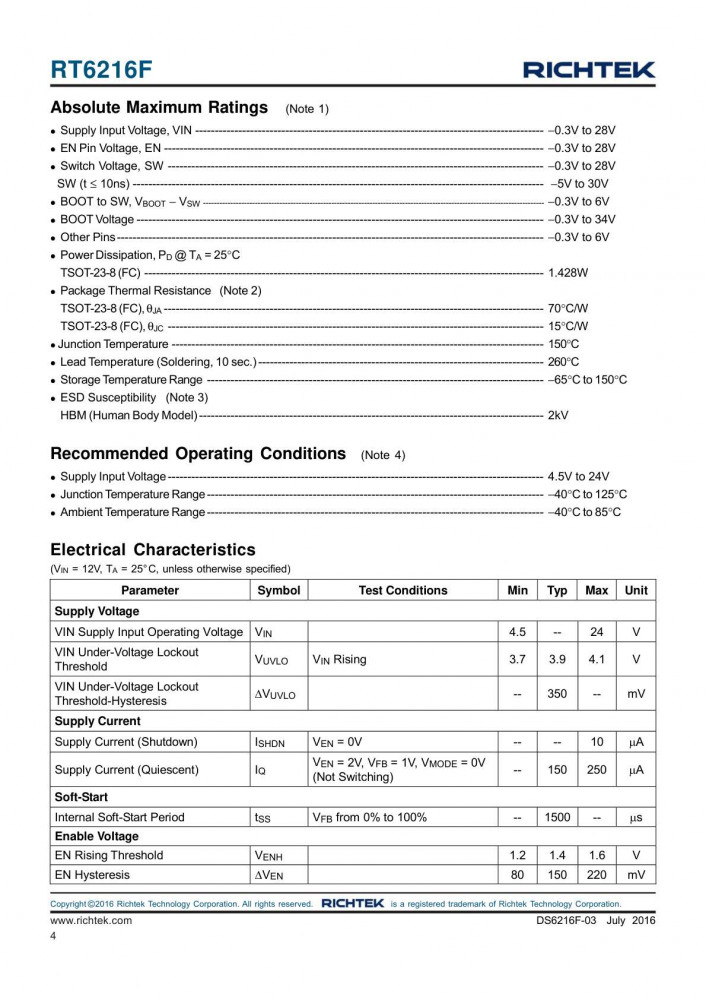 RT6216F datasheet page 4