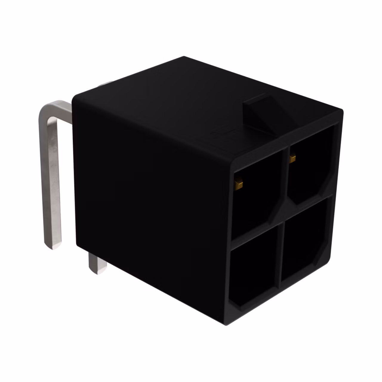 Mega-Fit Right-Angle Header, 5.70mm Pitch, Through Hole, Dual Row, 2 Circuits, 0.76µm Gold (Au) Plating, 3.60mm Tail Length, Glow-Wire Capable, Tape and Reel, Black