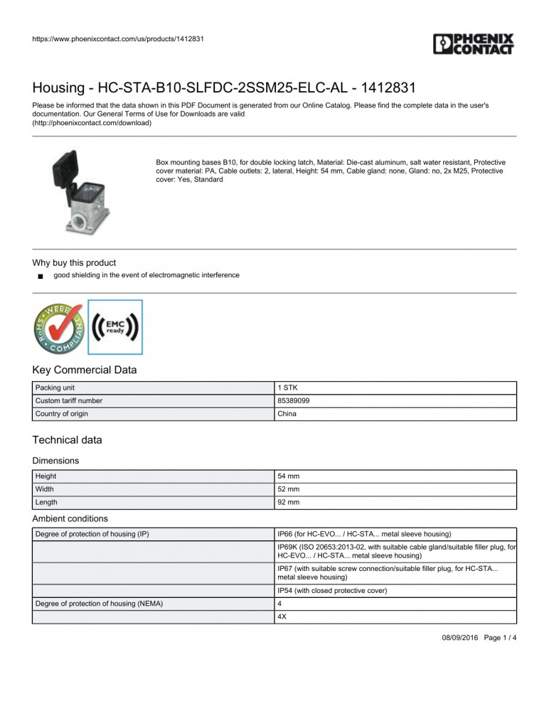 Phoenix Contact 1412831 product catalog page 1