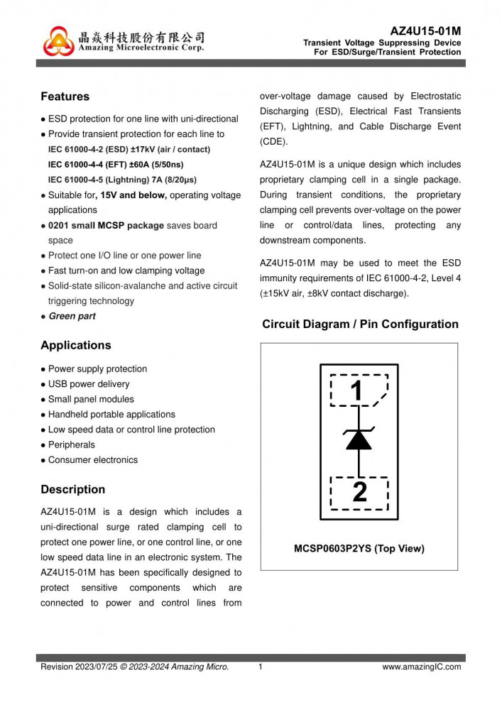 AZ4U15-01M datasheet page 1