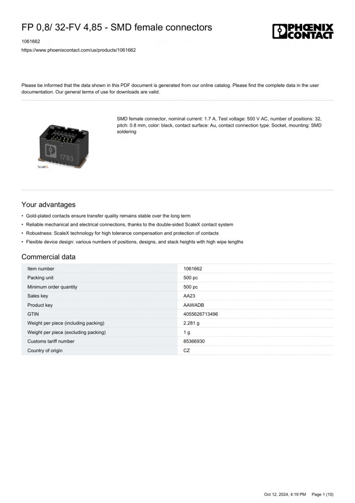 Phoenix Contact 1061662 technical document page 1