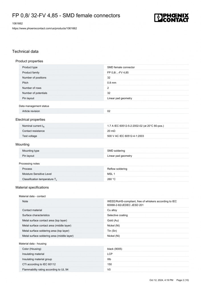 Phoenix Contact 1061662 technical document page 2