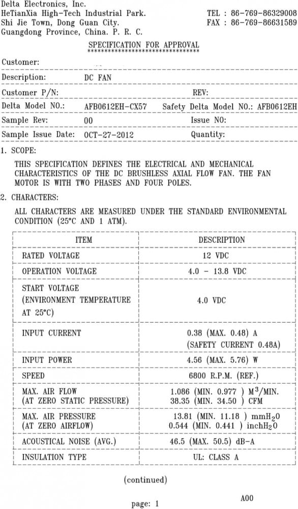 AFB0612EH-CX57 specification page 1