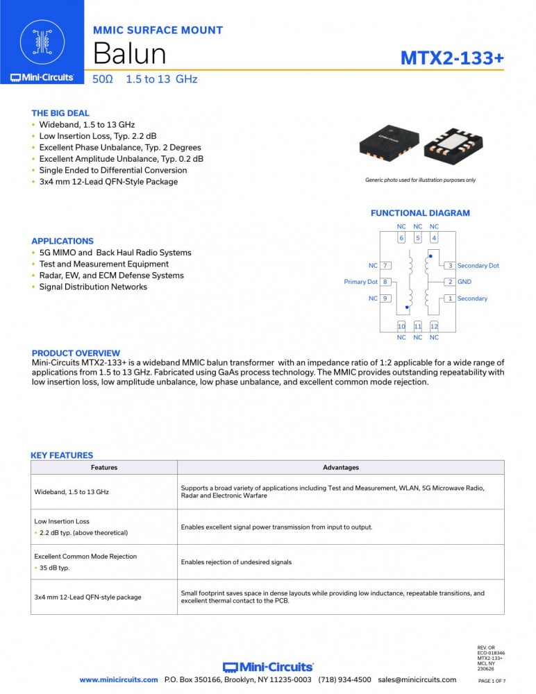 MTX2-133+ datasheet page 1