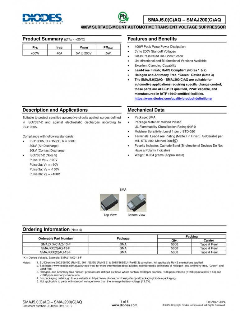 SMAJ78AQ-13-F datasheet page 1