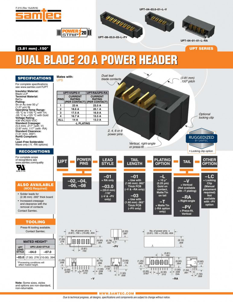 Samtec UPT series product specification sheet