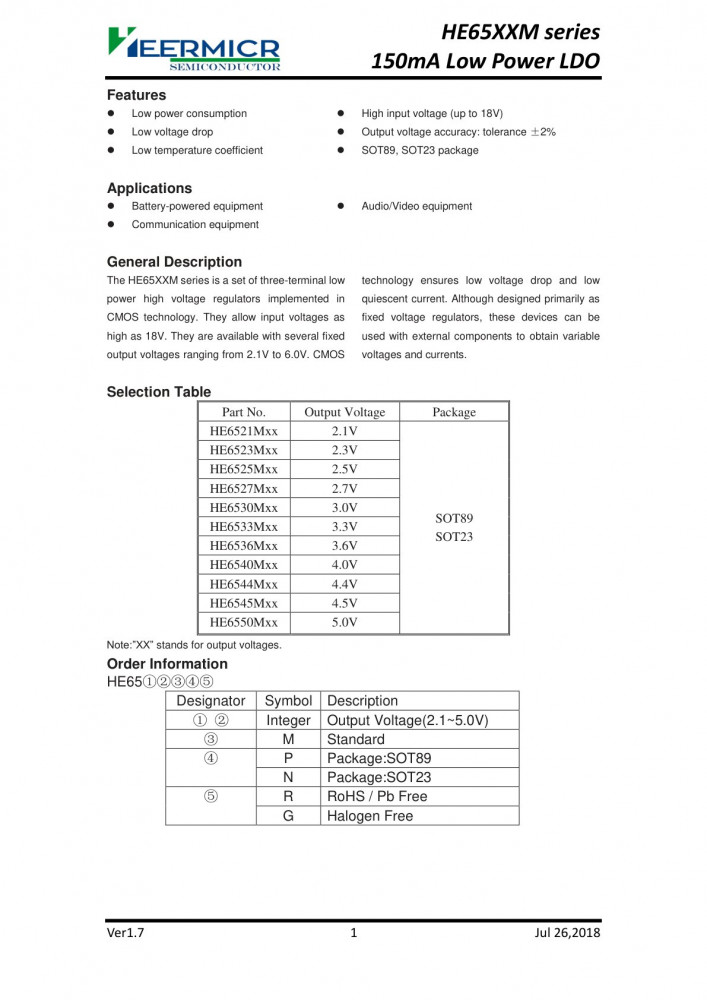 HE6533MPR datasheet page 1