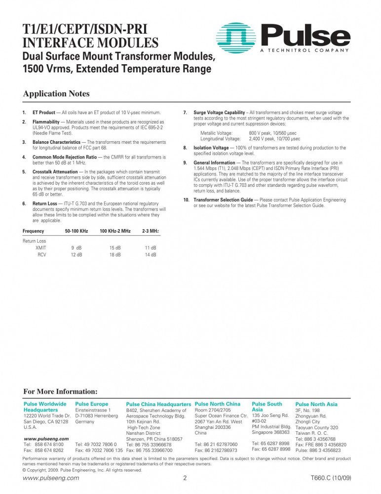 PULSE T1212NL technical document page 2