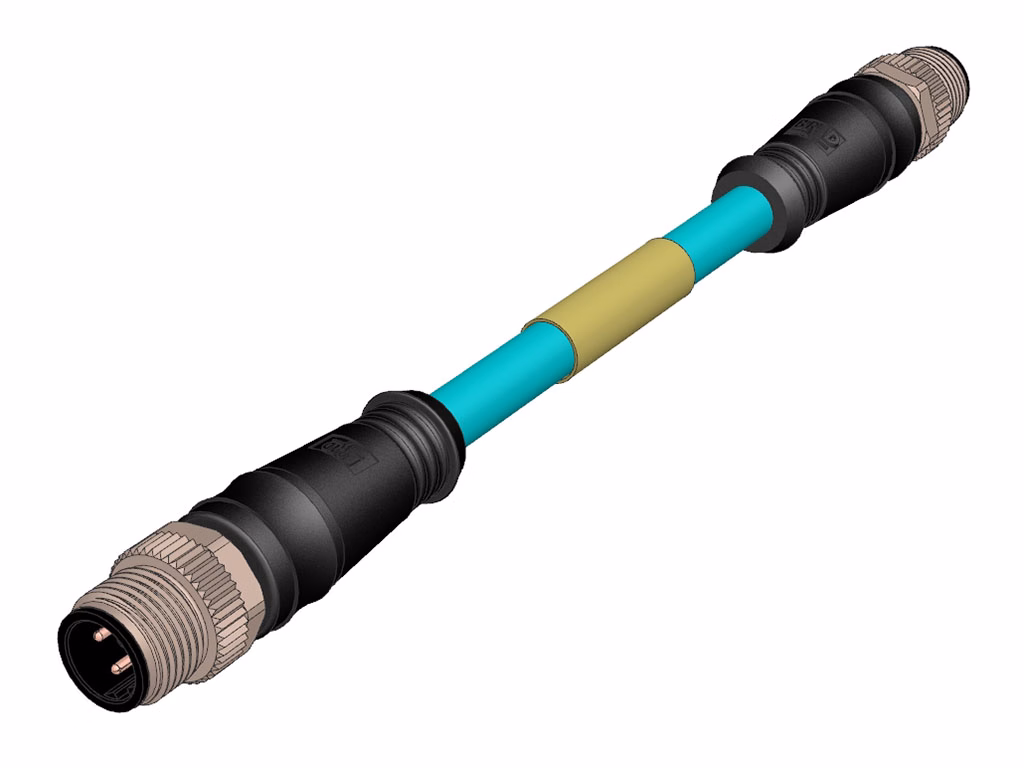 Micro-Change (M12) Double-Ended Cordset, 8-Pole X-Coded Male (Straight) to 4-Pole D-Coded Male (Straight), 24 AWG, Teal TPE Cable, 85.0m (278.87') Length