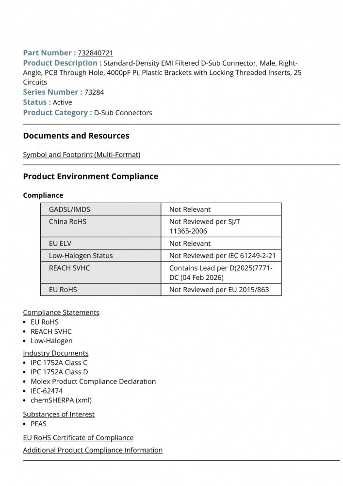 MOLEX 732840721 technical document image, page 1