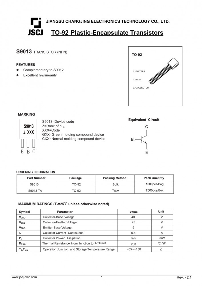 S9013-TA datasheet page 1