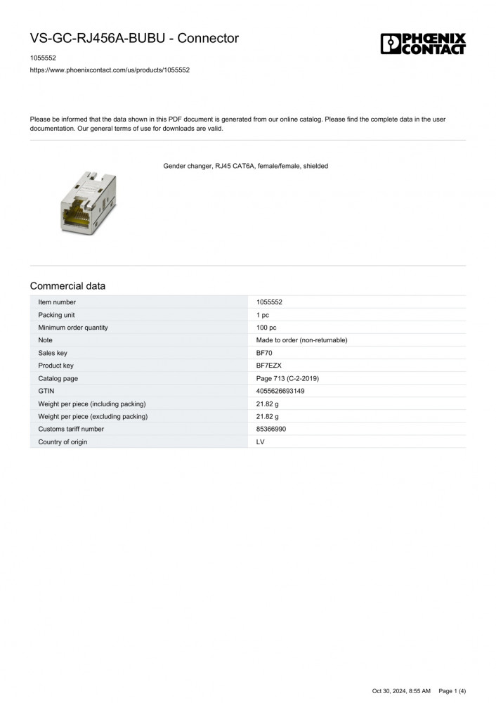 Phoenix Contact 1055552 technical document page 1