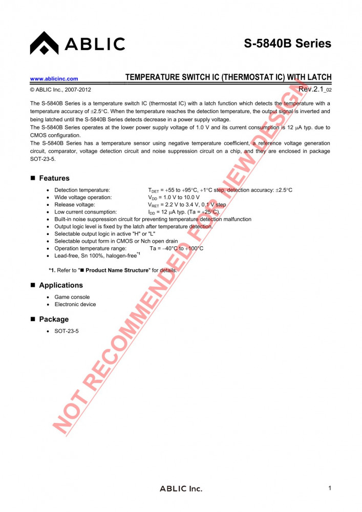 ABLIC S-5840B Series datasheet page 1