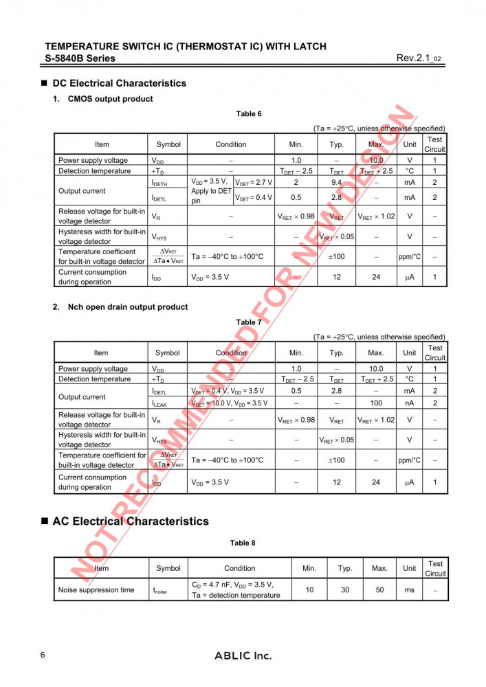 ABLIC S-5840B Series datasheet page 6