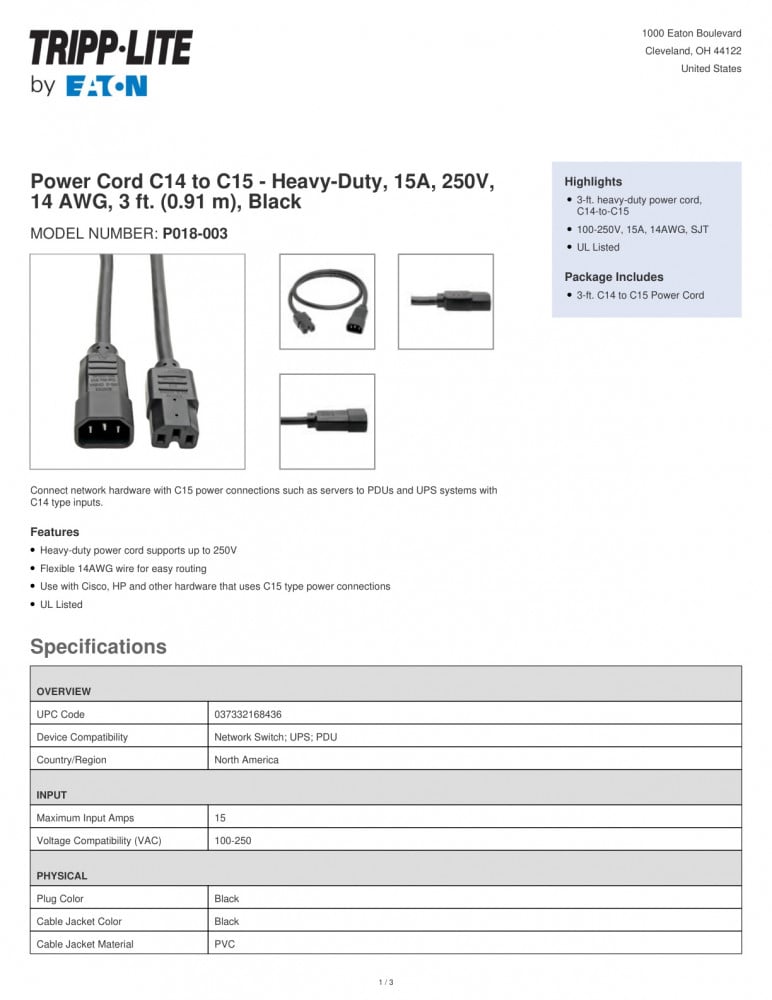 P018-003 technical document page 1