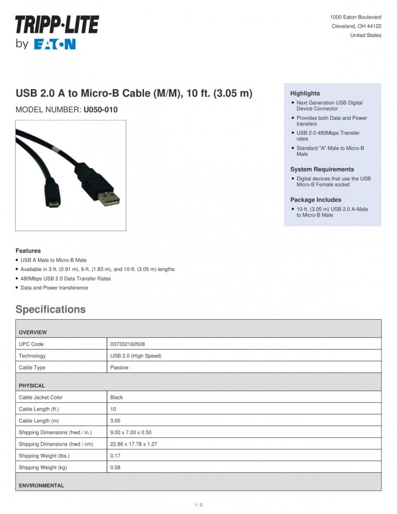 EATON U050-010 technical document page 1