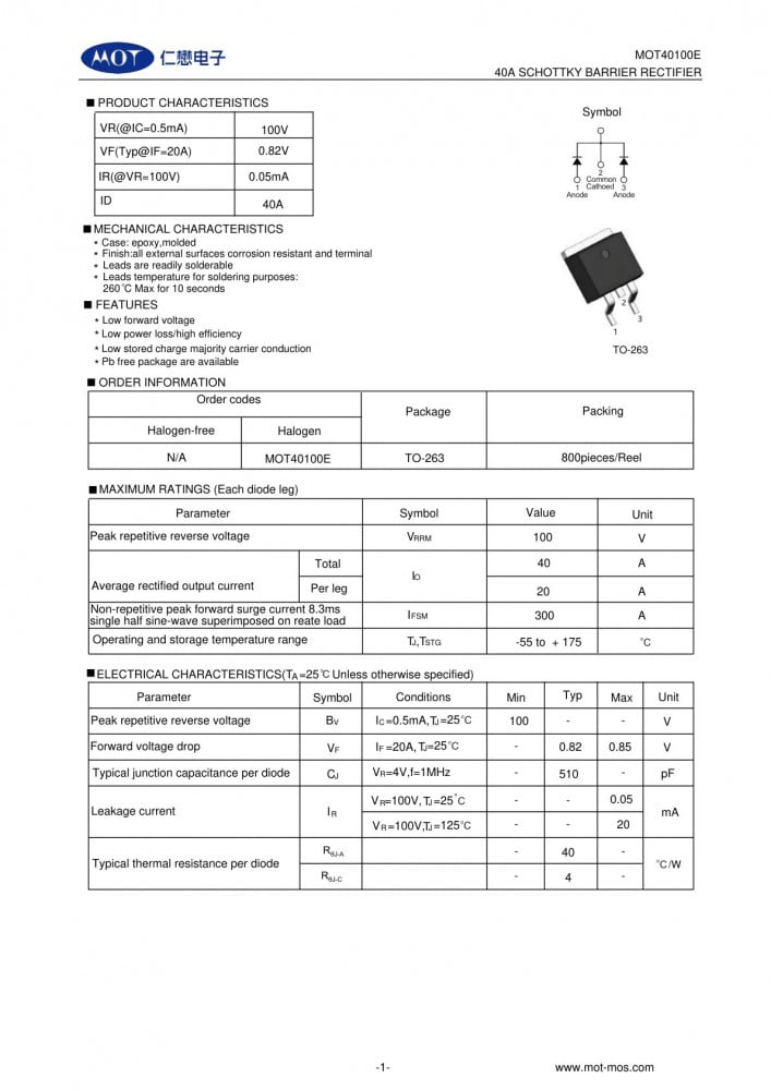 MOT40100E datasheet page 1