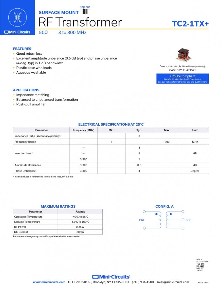 TC2-1TX+ datasheet page 1