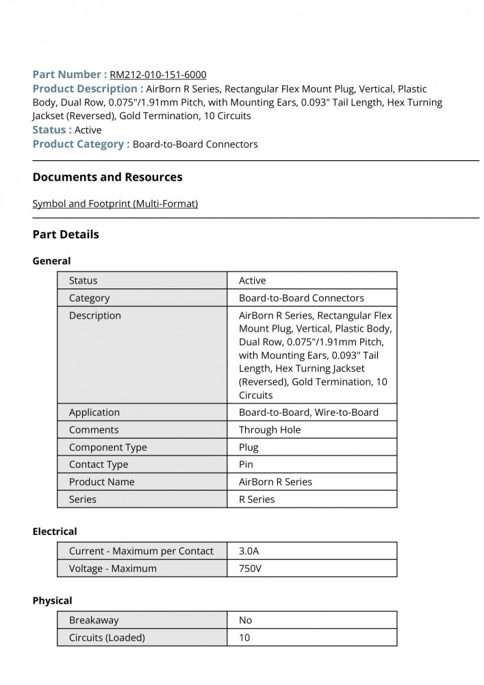 Technical document page 1 for RM212-010-151-6000