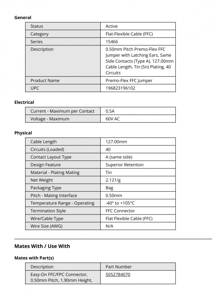 Technical document page 2 for MOLEX 154660540