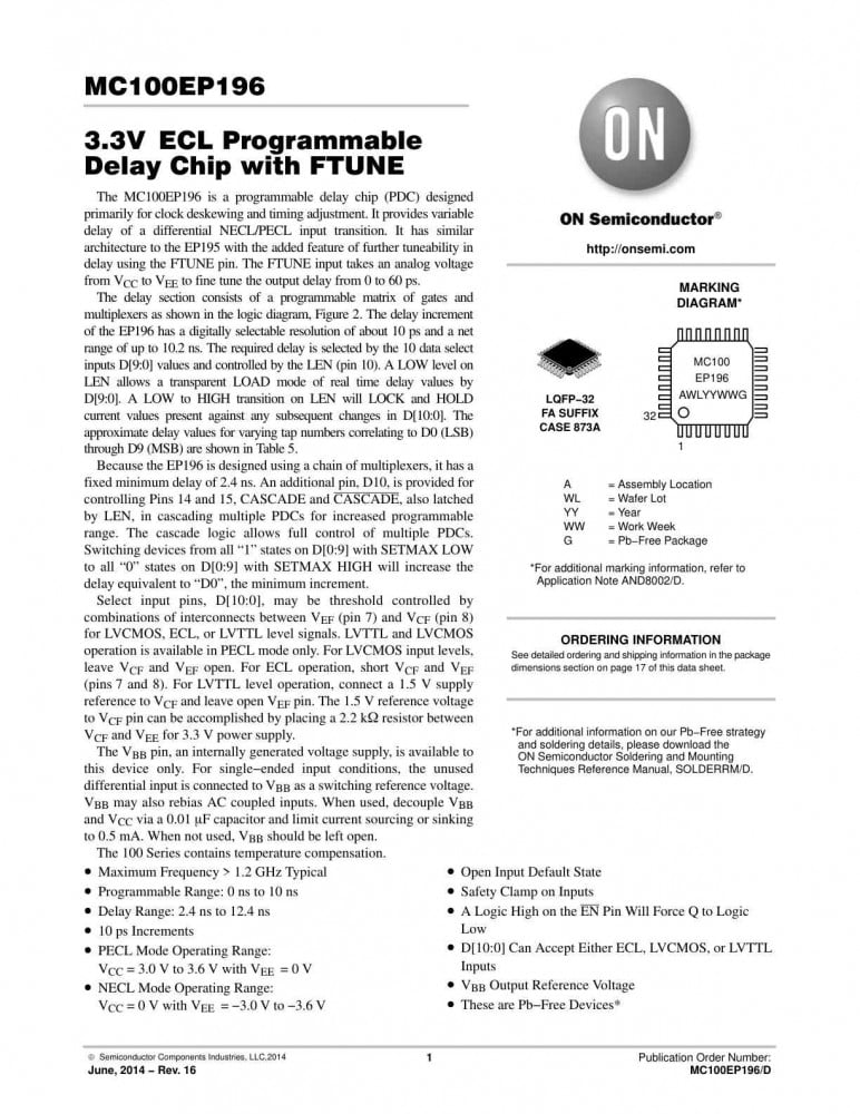 MC100EP196 datasheet page 1