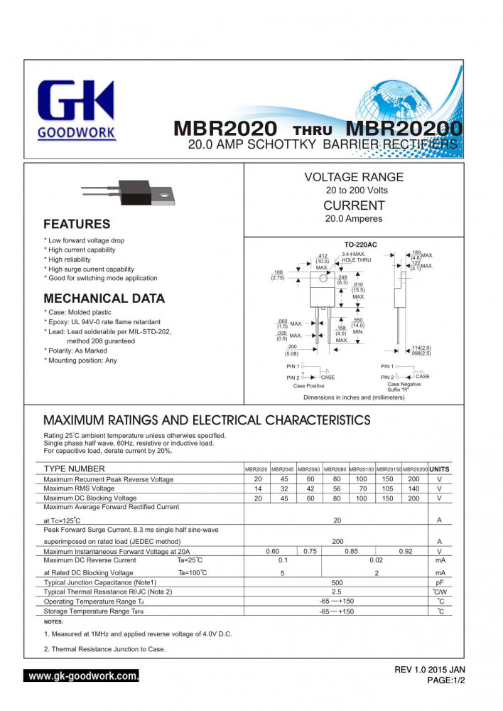 GOODWORK MBR20150 datasheet page 1