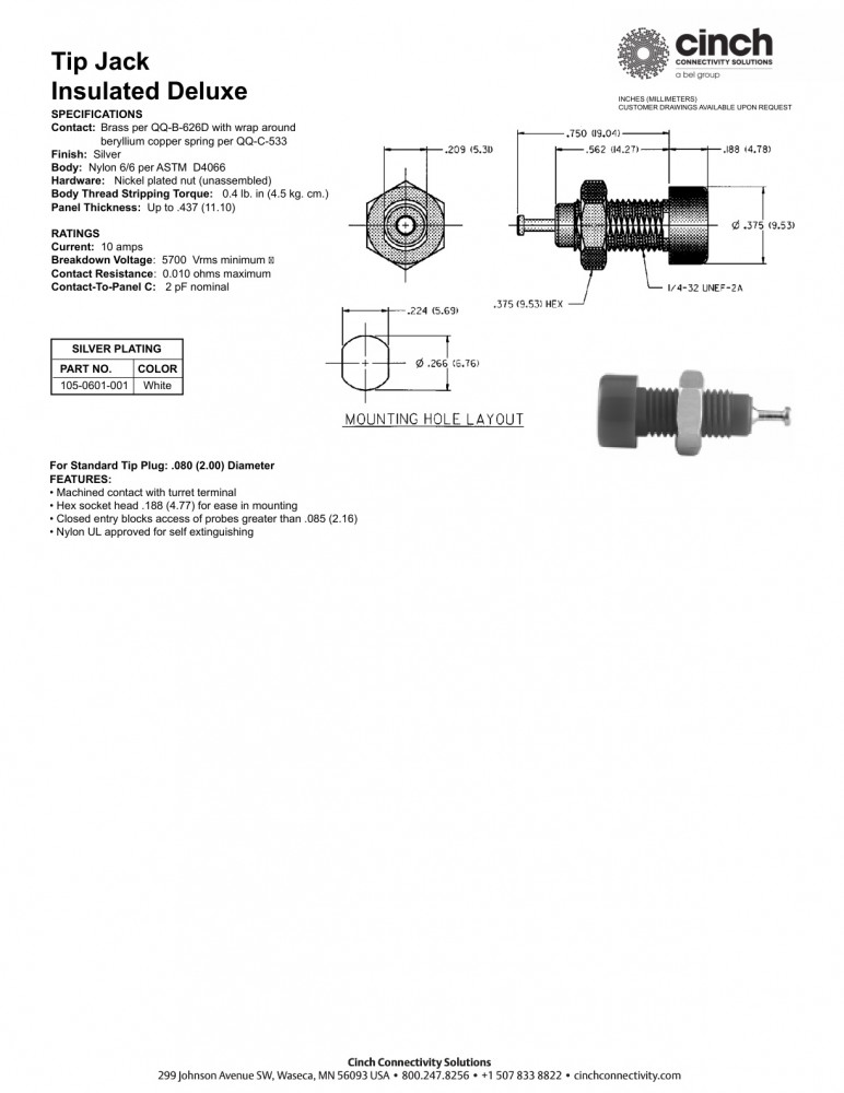 Bel Fuse 105-0601-001 product specification drawing