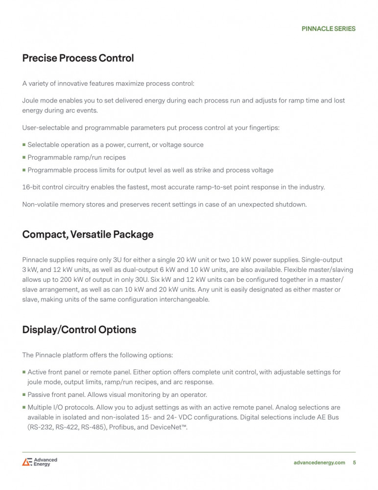 Pinnacle Series DC magnetron power supply document page 5