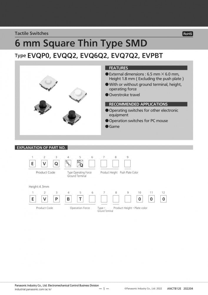 PANASONIC tactile switch catalog page 2